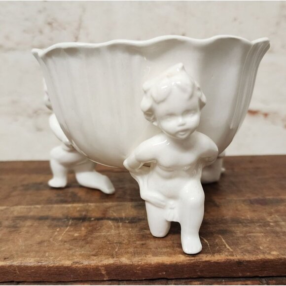 Accents | Vintage Bowl 3 Cherubs Angels Holding Dish White Porcelain ...